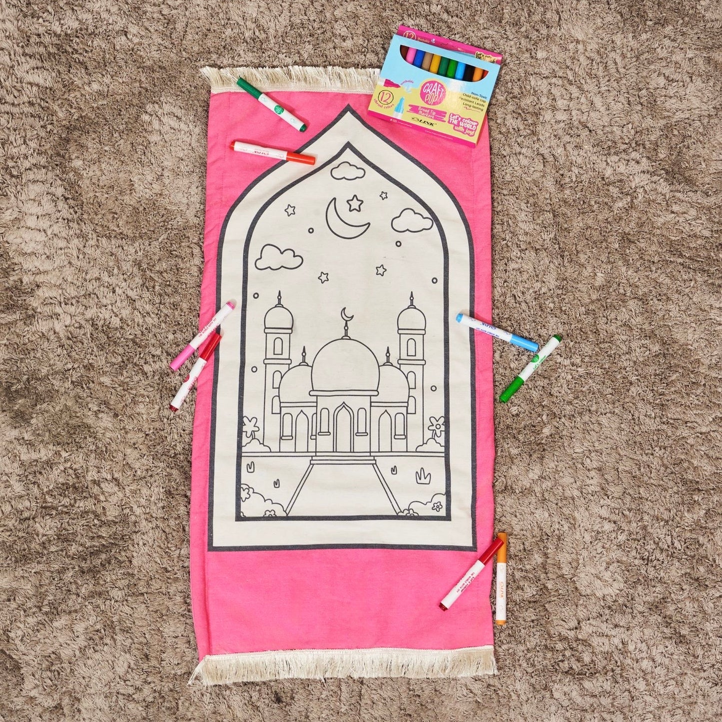 Pink colouring prayer mat – Craft Pop
